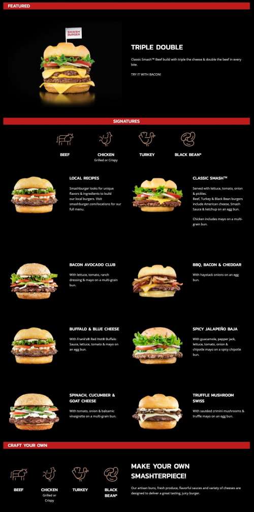 Smashburger menu in Irvine, California, USA