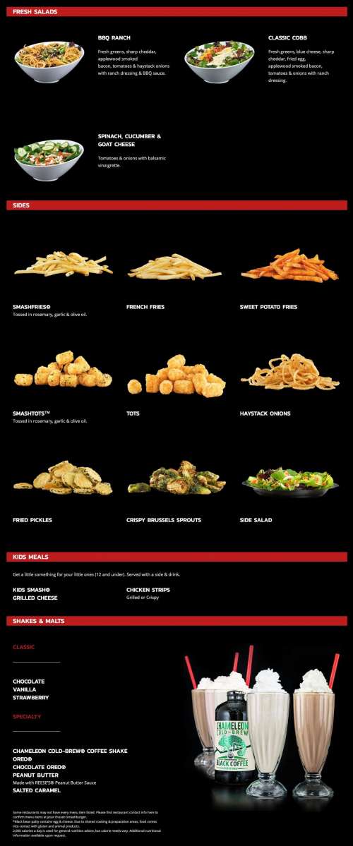 Smashburger menu in Boynton Beach, Florida, USA