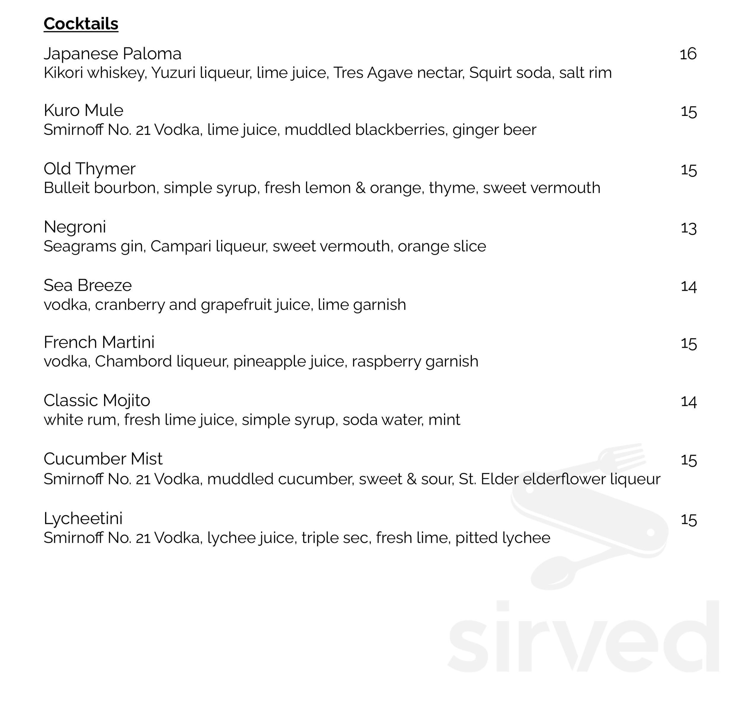 Kuro Bistro menu in Lake Forest, Illinois, USA