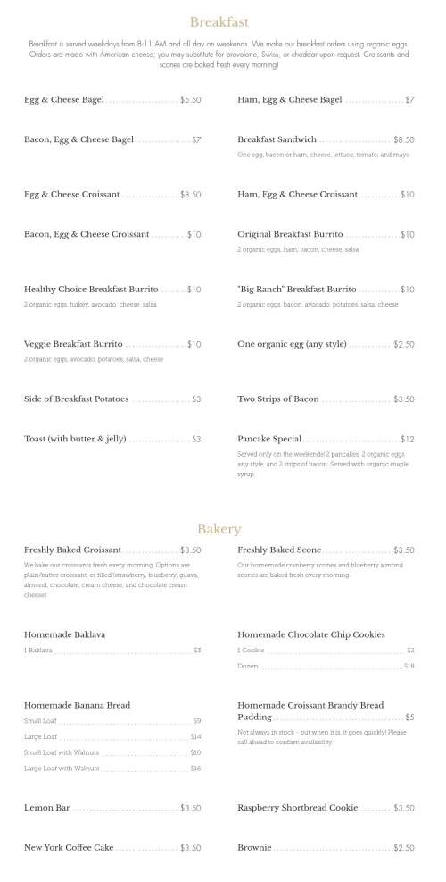Malaga Cove Ranch Market menu in Palos Verdes Estates, California, USA