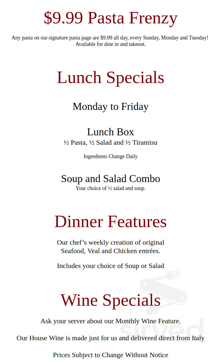 Chianti Café Menu - Calgary, Alberta | Sirved