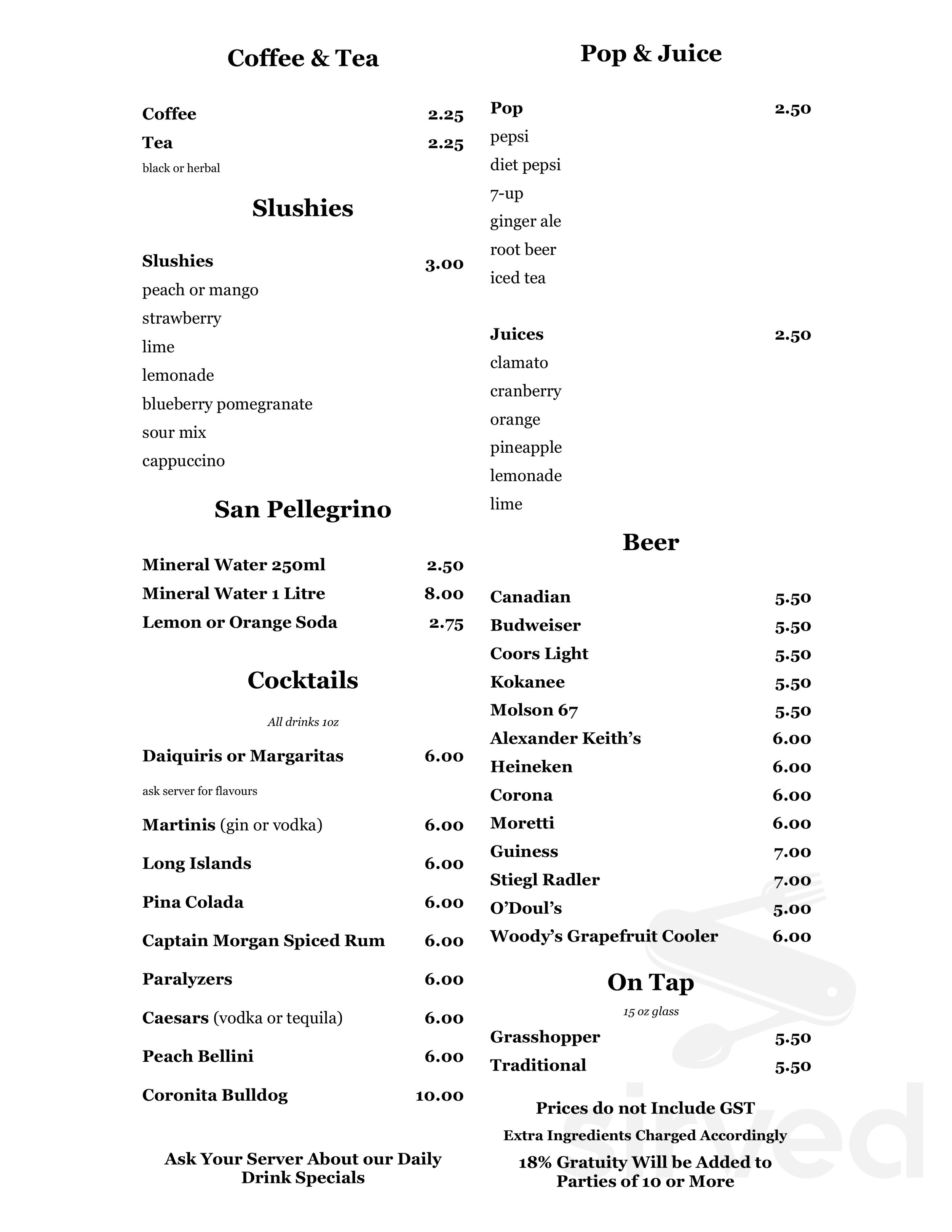 Chianti Café menu in Calgary, Alberta, Canada