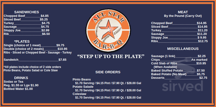 All Star Bar-B-Q menus in Rusk, Texas, United States
