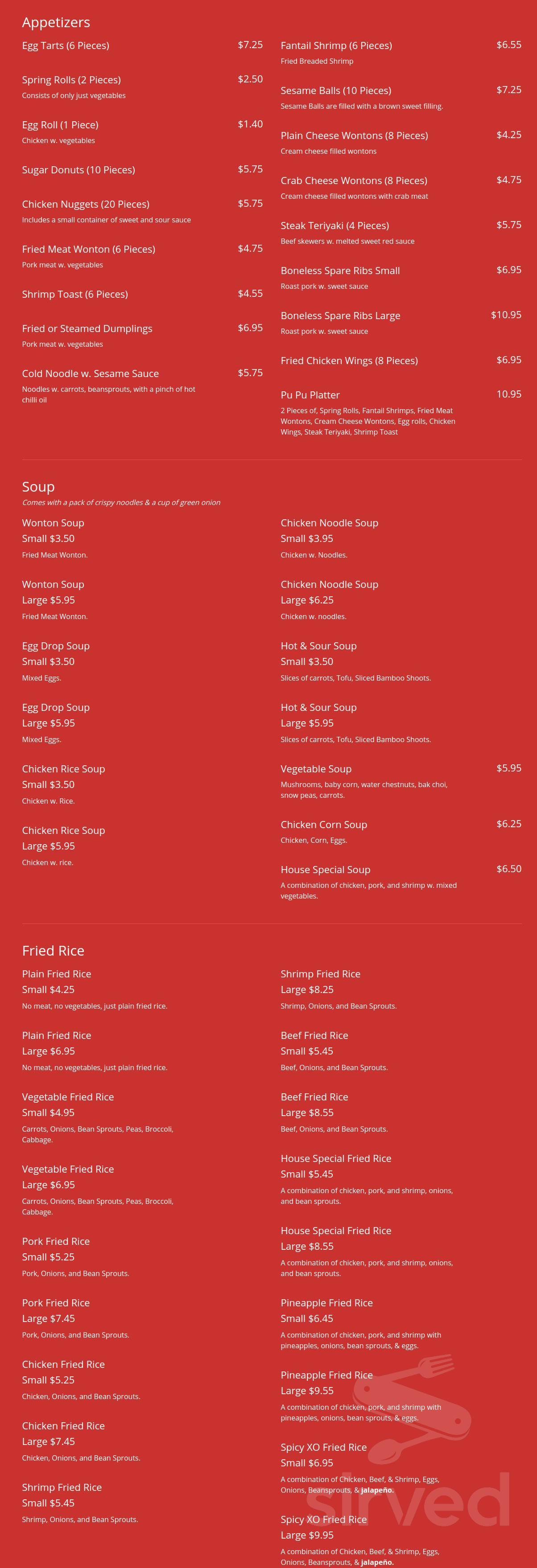 Rong Cheng menu in Spring Lake Park, Minnesota, USA