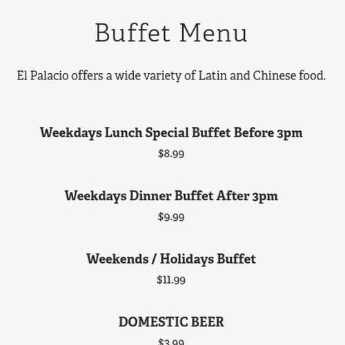 El Palacio Buffet menu in Orlando, Florida, USA