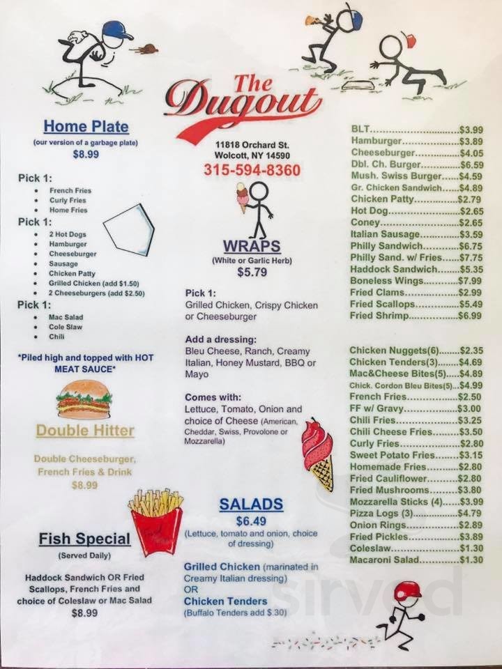 Menu - Wolcott NY's The Dugout | Sirved