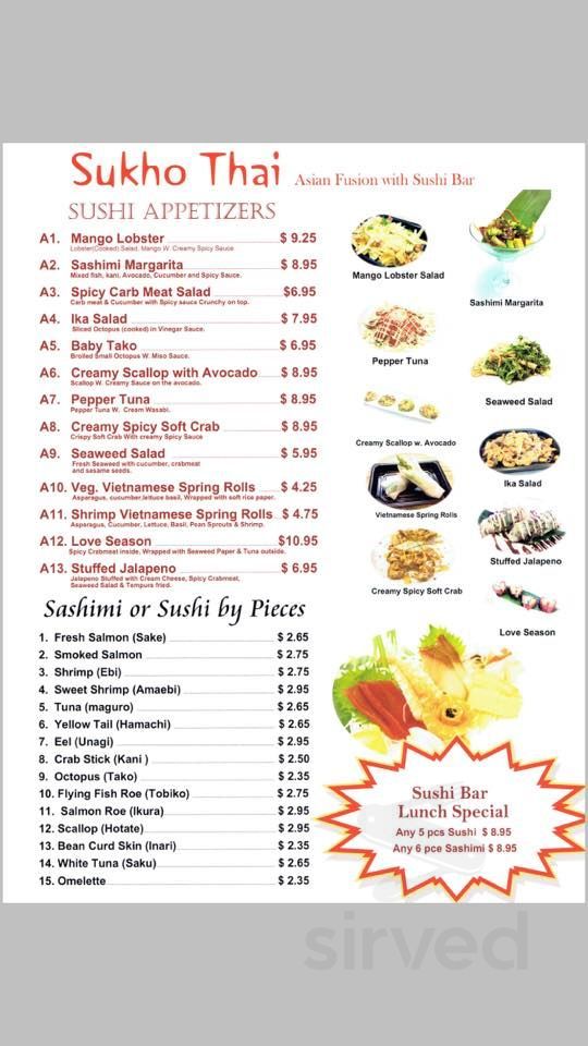 Sukho Thai menu in Canton, Ohio, USA