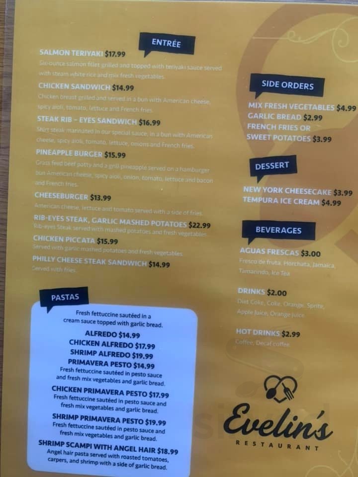 Evelyn's Restaurant menu in Marina, California, USA
