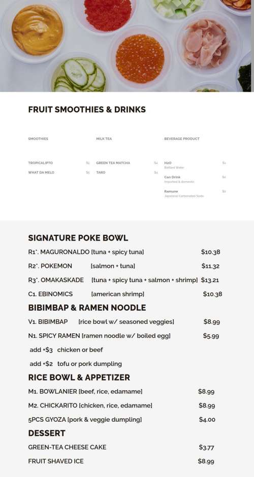 FoB Fresh off the Boat menu in Sugar Hill, Georgia, USA