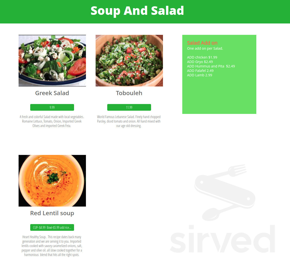 Sahara Cafe. Mediterranean Cuisine menu in Tallahassee, Florida, USA