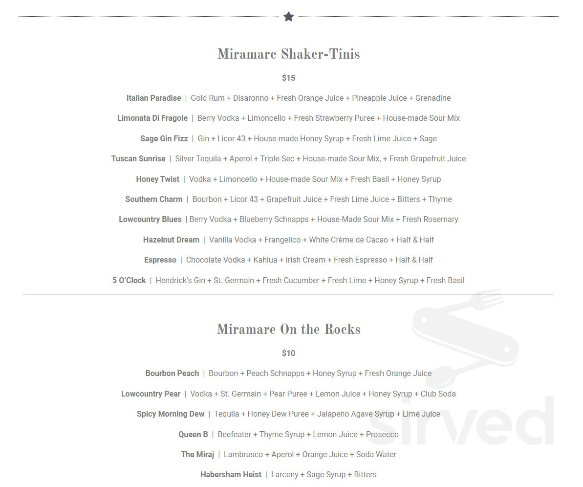 Miramare Italiano menus in Beaufort, South Carolina, United States
