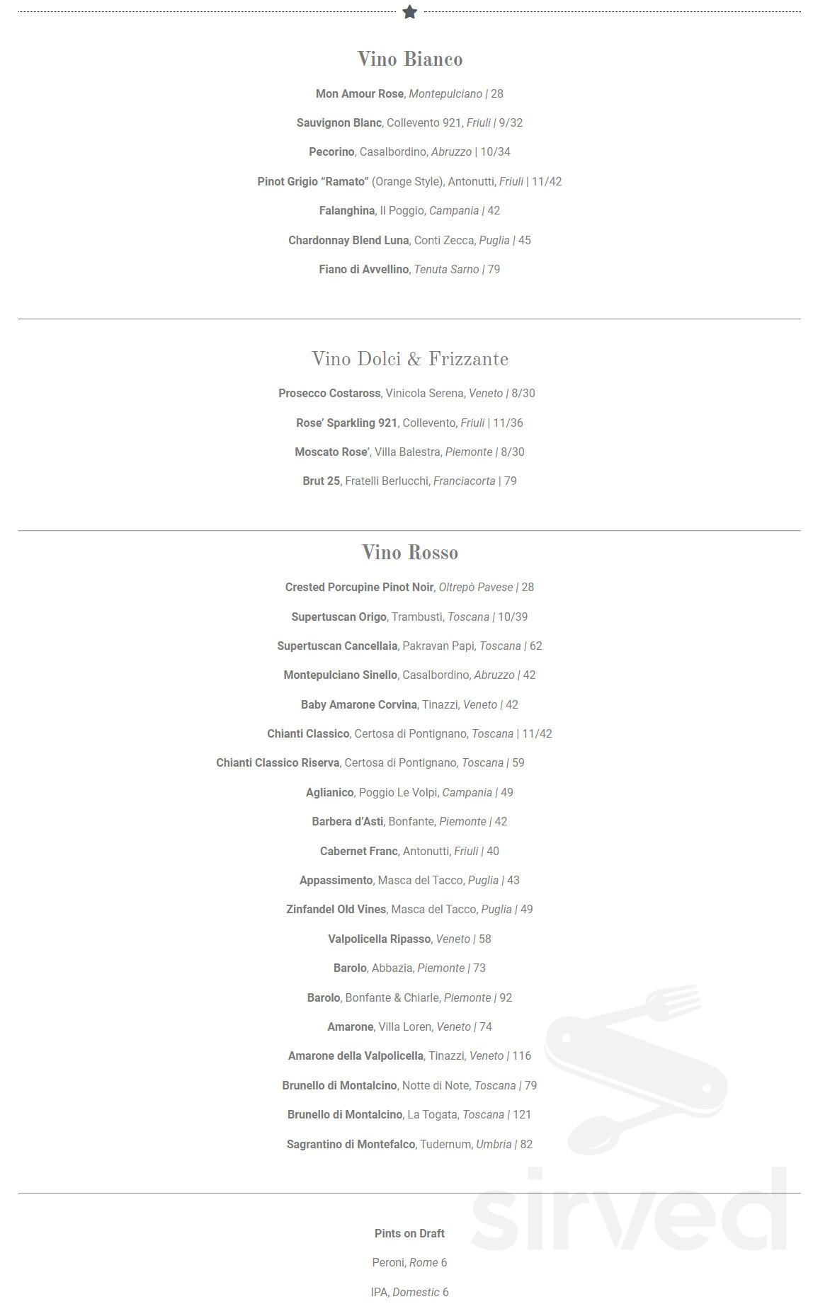 Miramare Italiano menus in Beaufort, South Carolina, United States