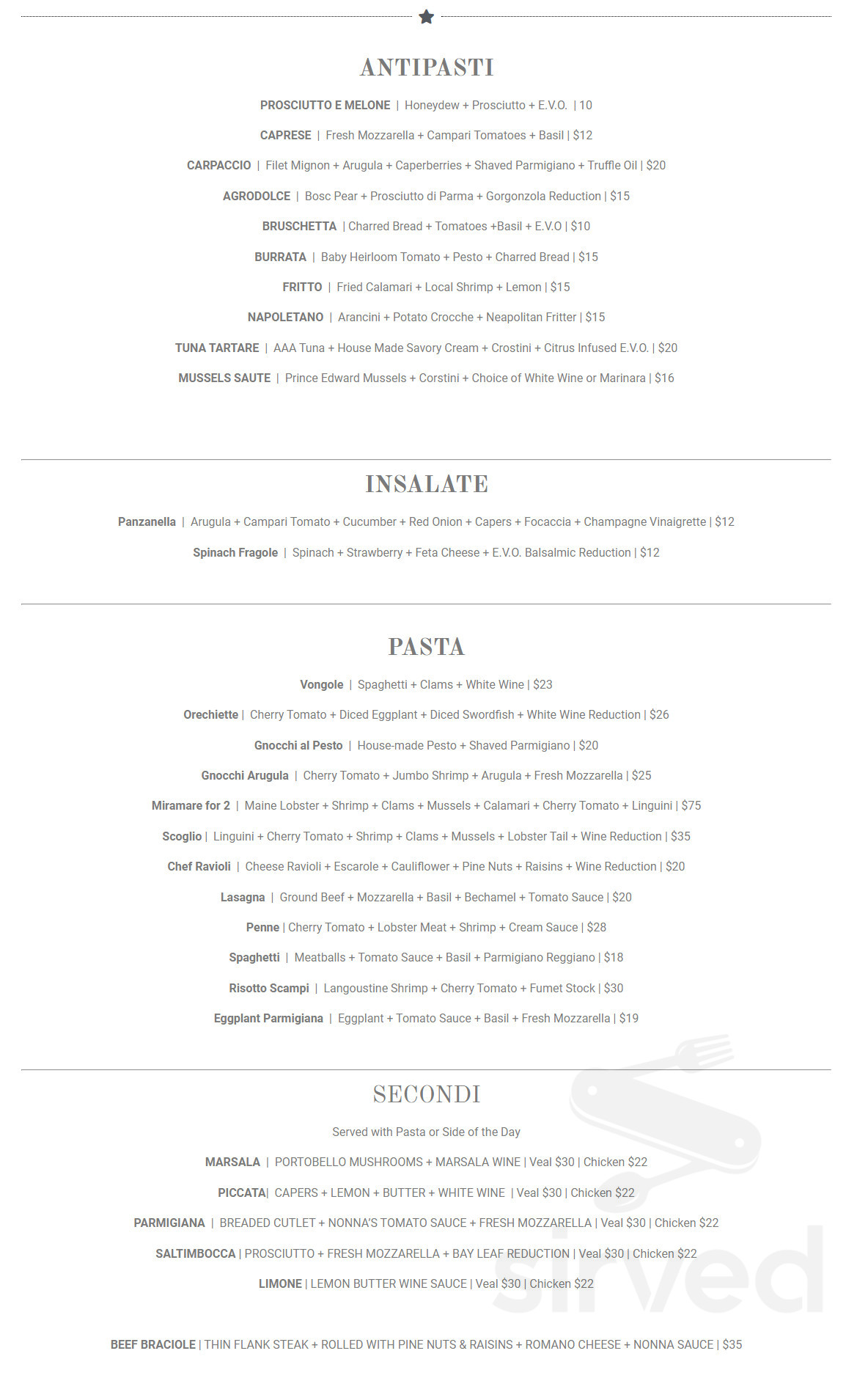 Miramare Italiano menus in Beaufort, South Carolina, United States