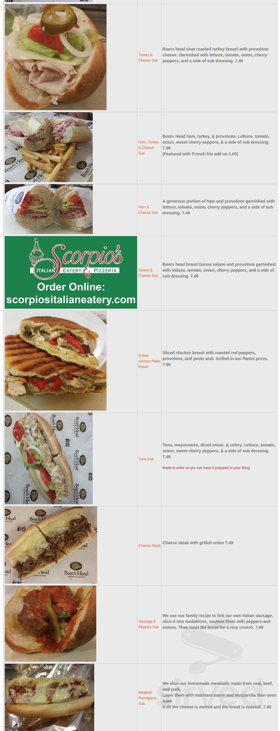 Scorpio's Family Pizzeria menu in Deltona, Florida, USA