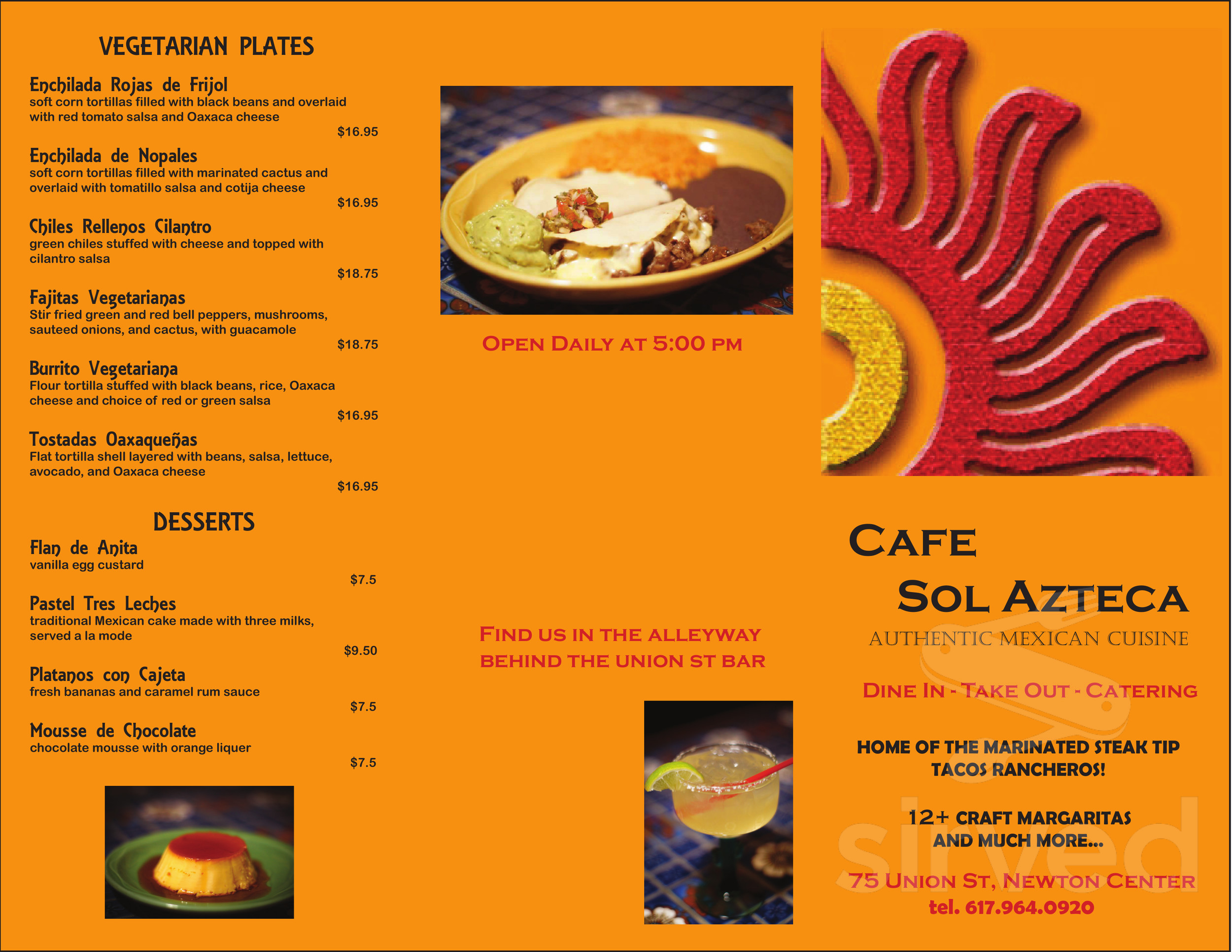 Cafe Sol Azteca menu in Newton, Massachusetts, USA