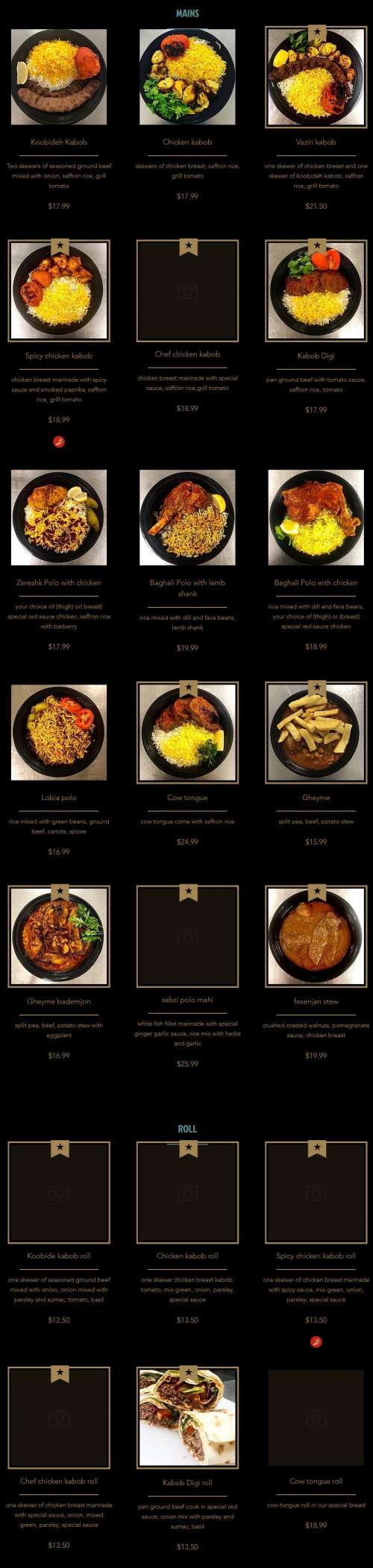 Mazeh Kitchen menu in Concord, California, USA