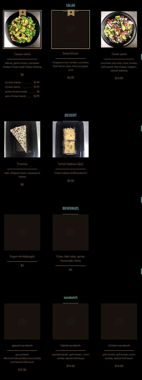 Mazeh Kitchen menu in Concord, California, USA