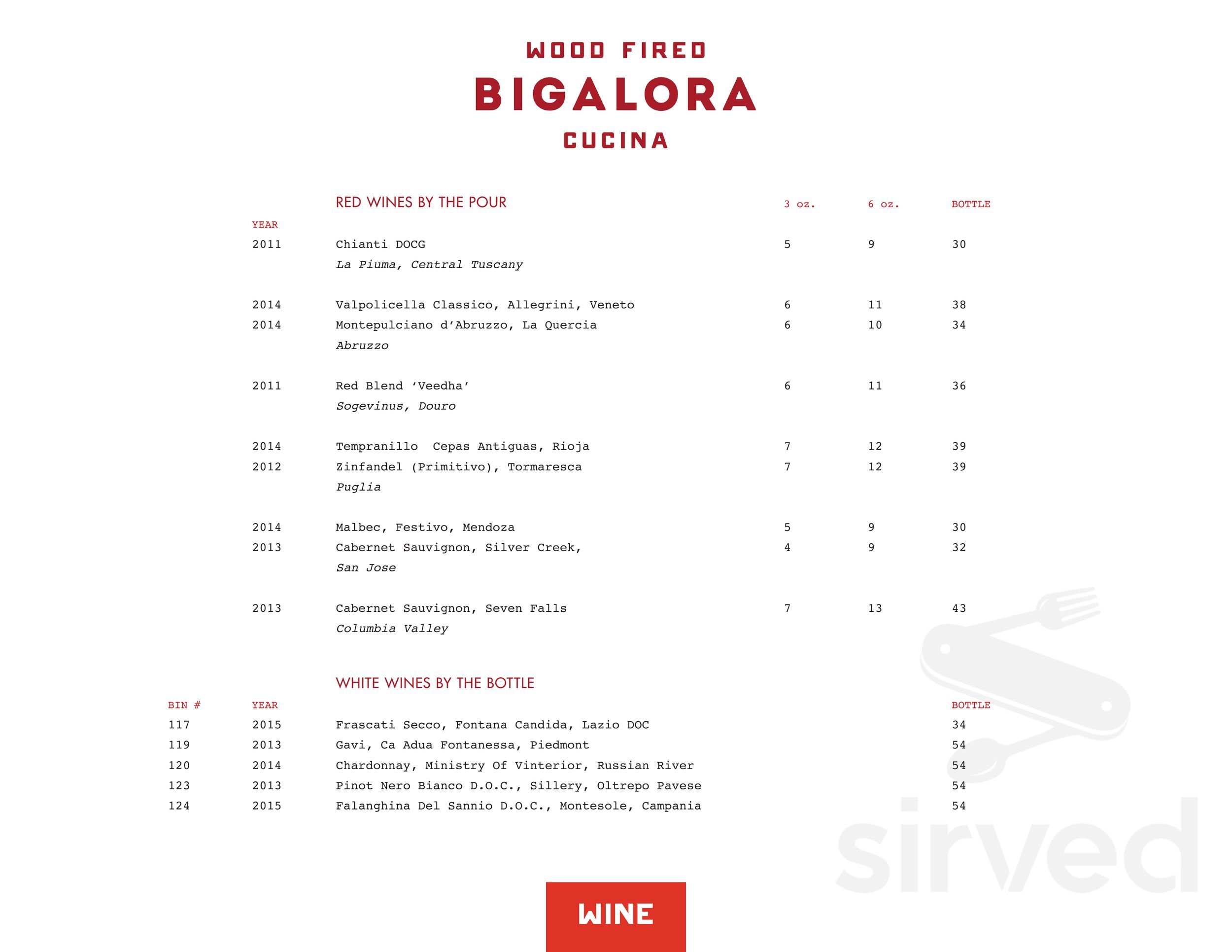 Bigalora Wood Fired Cucina menu in Plymouth, Michigan, USA