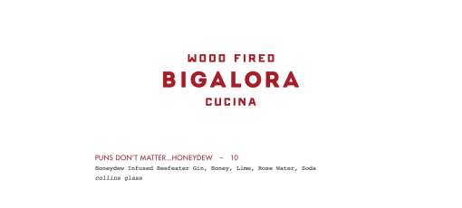 Menu for Bigalora Wood Fired Cucina in Royal Oak, MI | Sirved