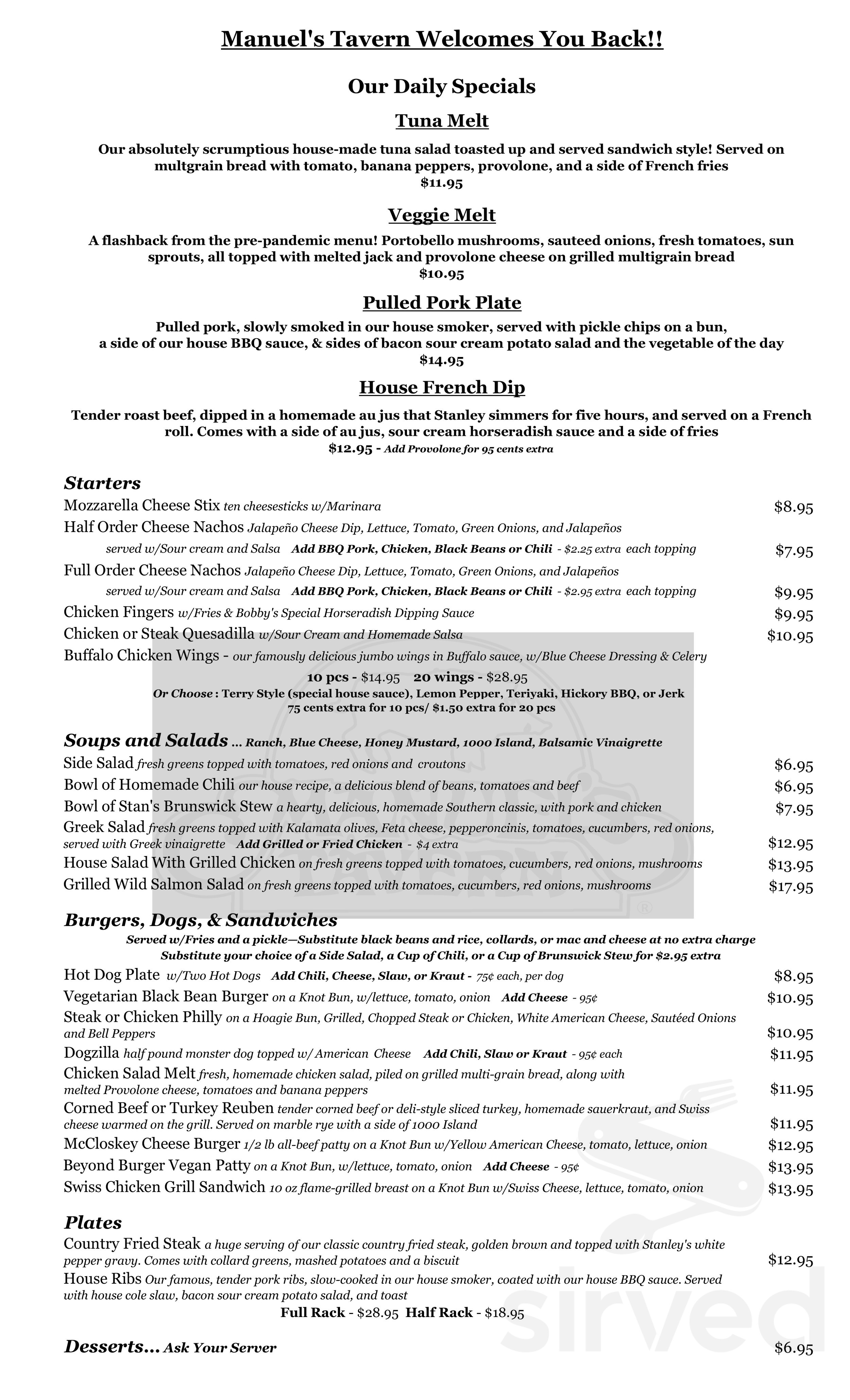 Manuel's Tavern menu in Atlanta, Georgia, USA