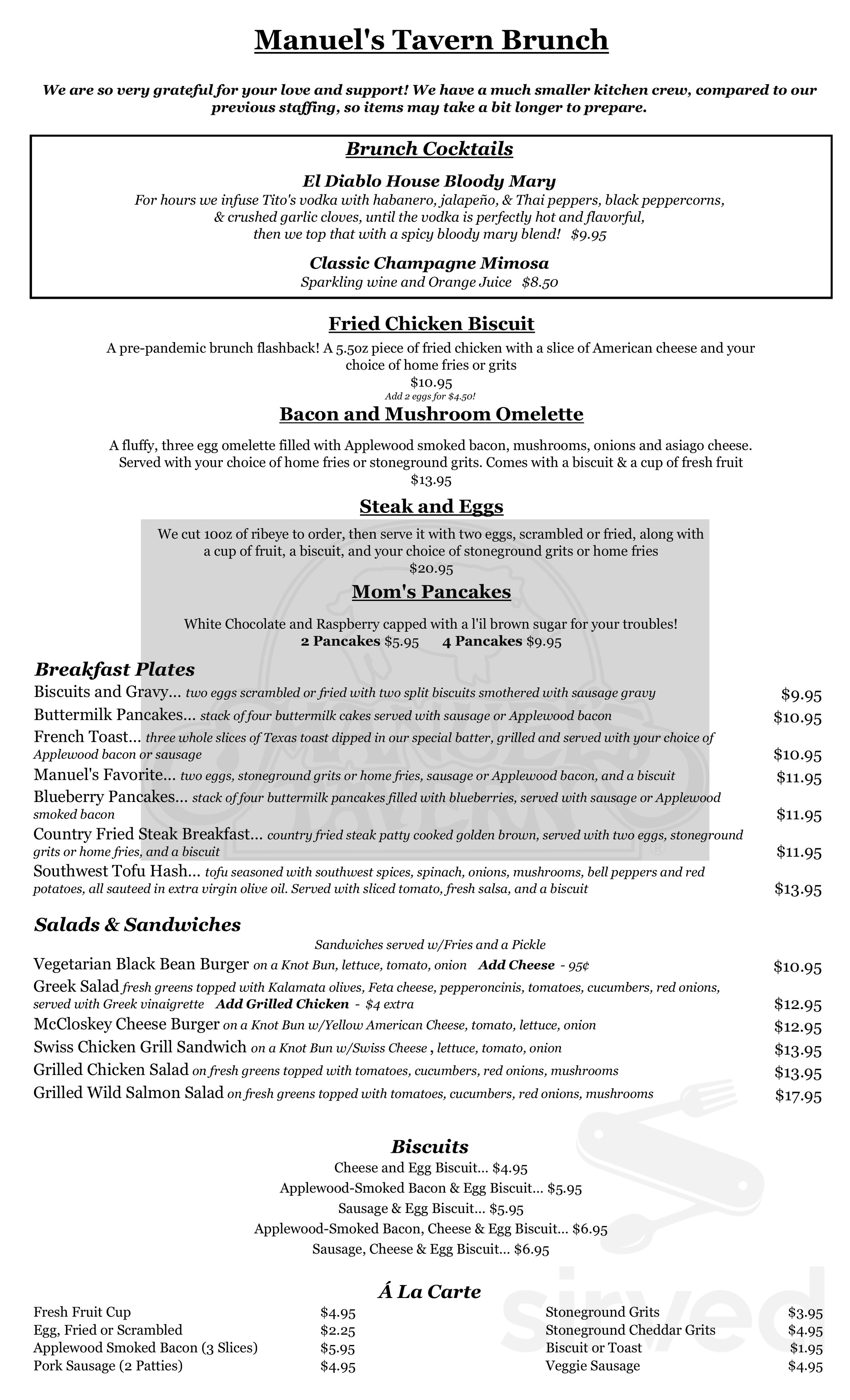 Manuel's Tavern menu in Atlanta, Georgia, USA