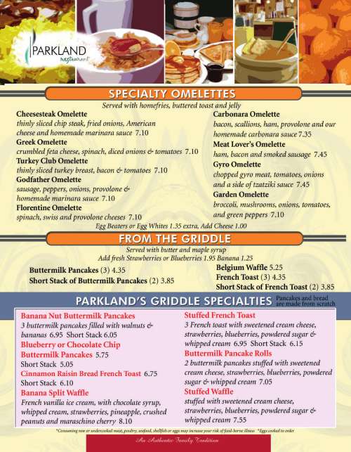 Parkland Restaurant menu in Allentown, Pennsylvania, USA