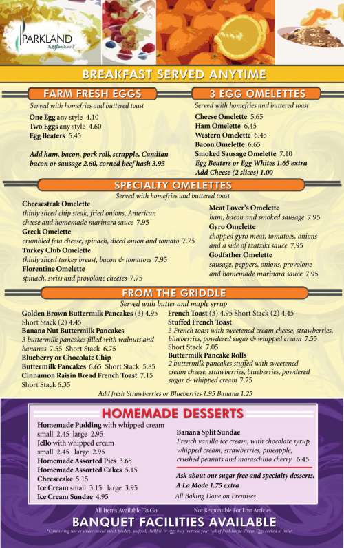 Parkland Restaurant menu in Allentown, Pennsylvania, USA