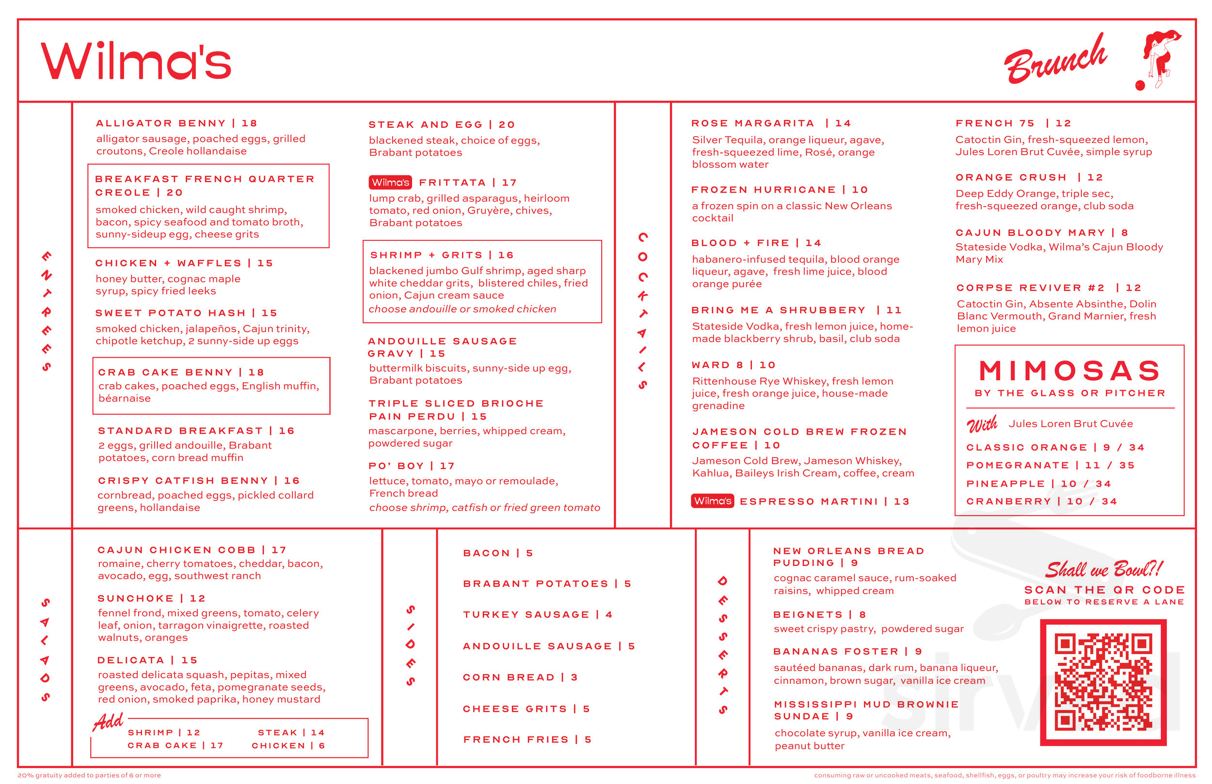 Wilma's menu in Wilmington, Delaware, USA