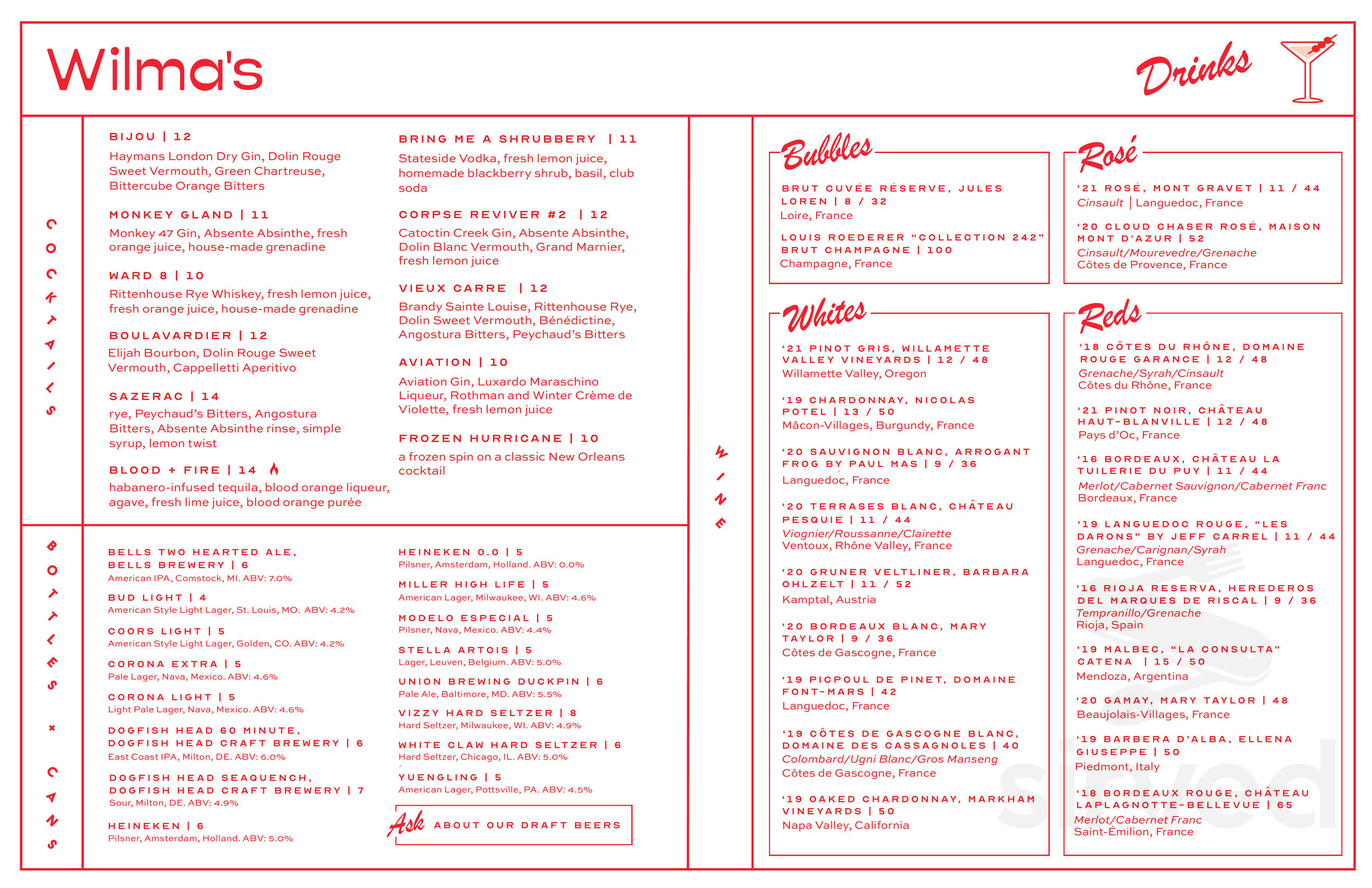 Wilma's menu in Wilmington, Delaware, USA