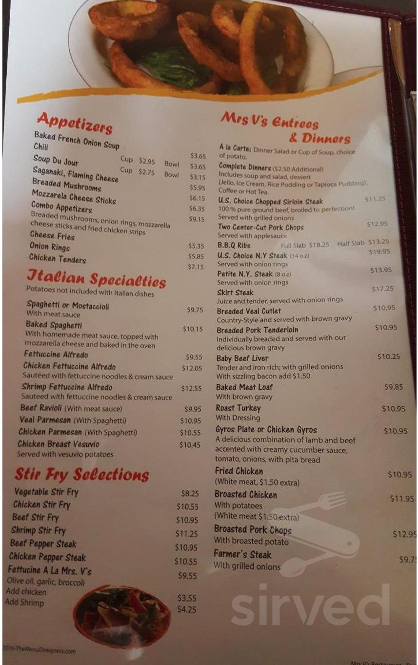 Mrs V's Restaurant menu in Round Lake Beach, Illinois, USA