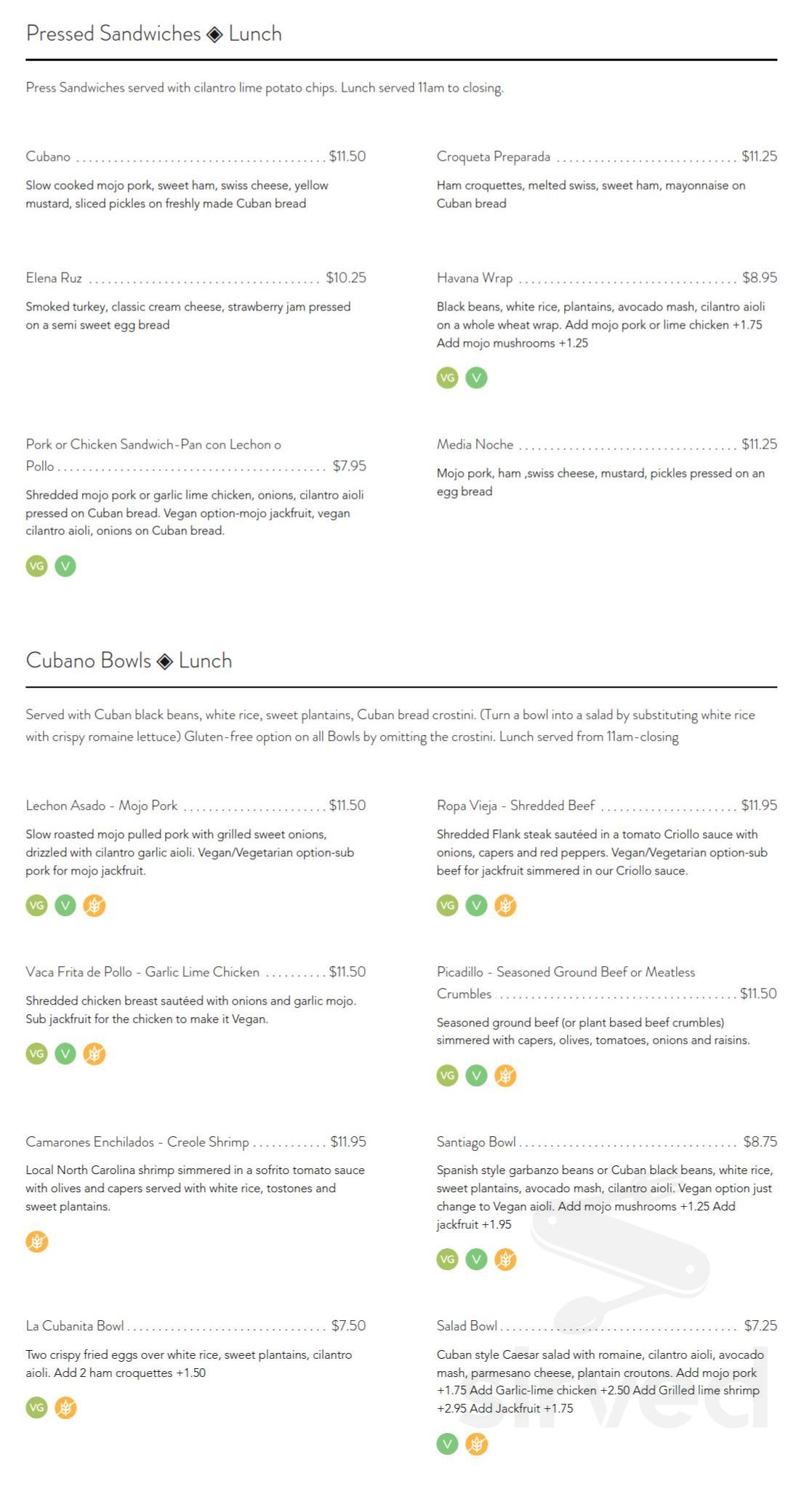 Cousins Cuban Cafe menu in Black Mountain, North Carolina, USA