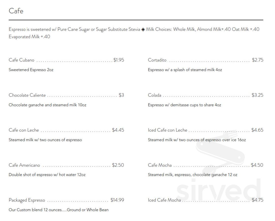 Cousins Cuban Cafe menu in Black Mountain, North Carolina, USA