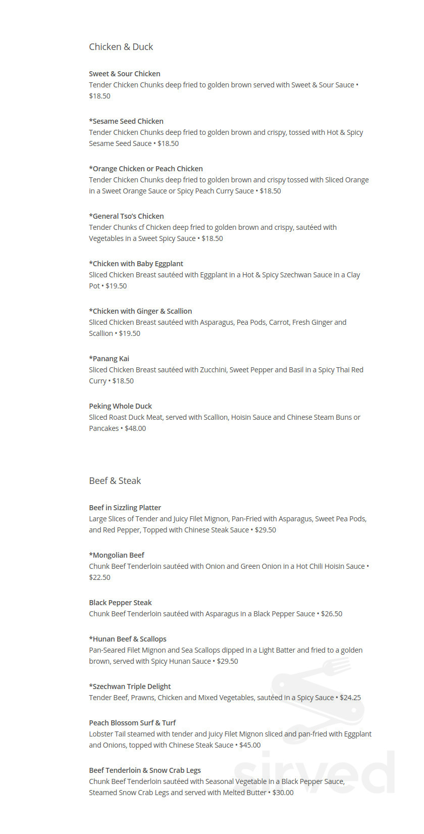 Peach Blossom at Turning Stone Resort Casino menu in Verona, New York, USA