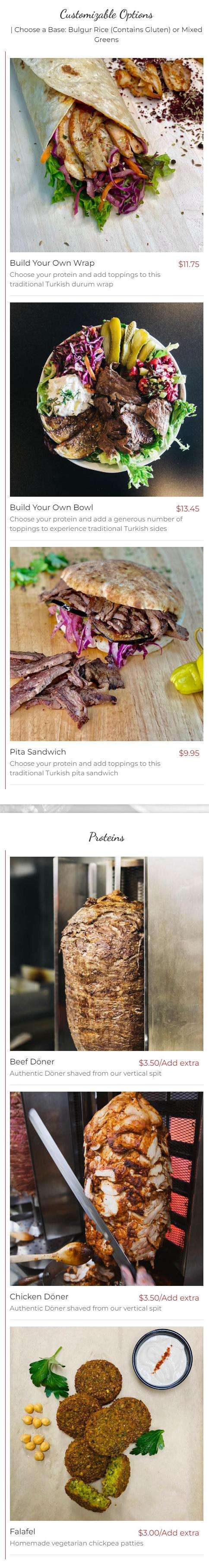 Otto Turkish Street Food menu in Charlottesville, Virginia, USA