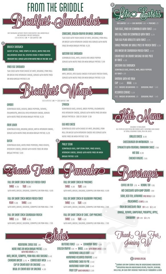 Menu for Roy Ann Diner in Sellersville, PA | Sirved
