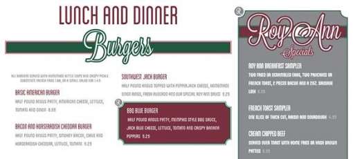 Menu for Roy Ann Diner in Sellersville, PA | Sirved