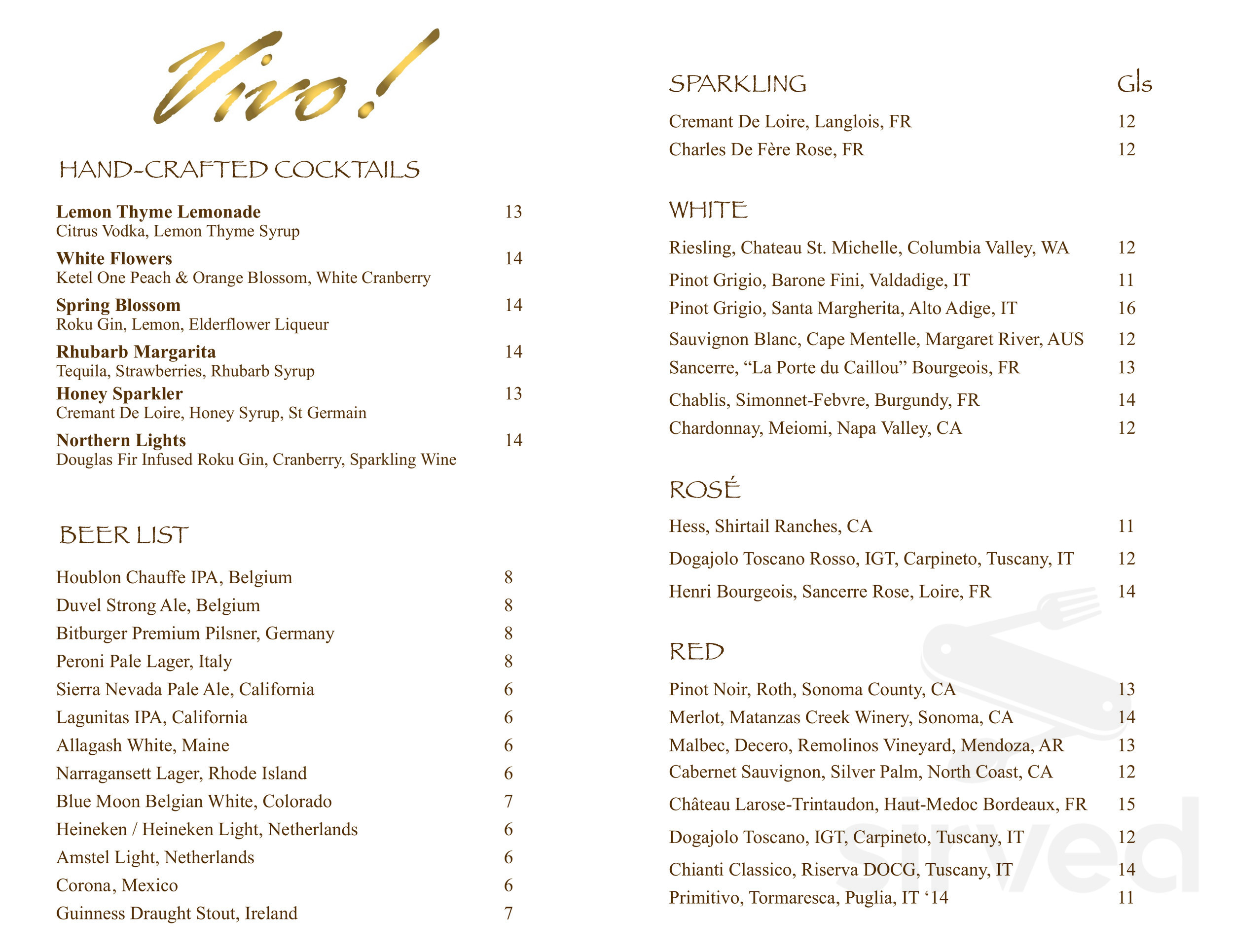 Vivo menu in Bayside, New York, USA