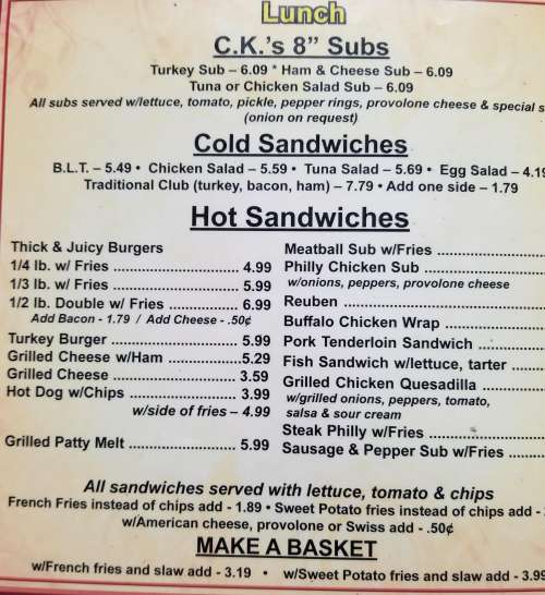 Chicken King menu in Hernando, Florida, USA