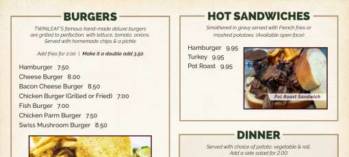 Menu for Twinleaf Akwesasne in Akwesasne, NY | Sirved