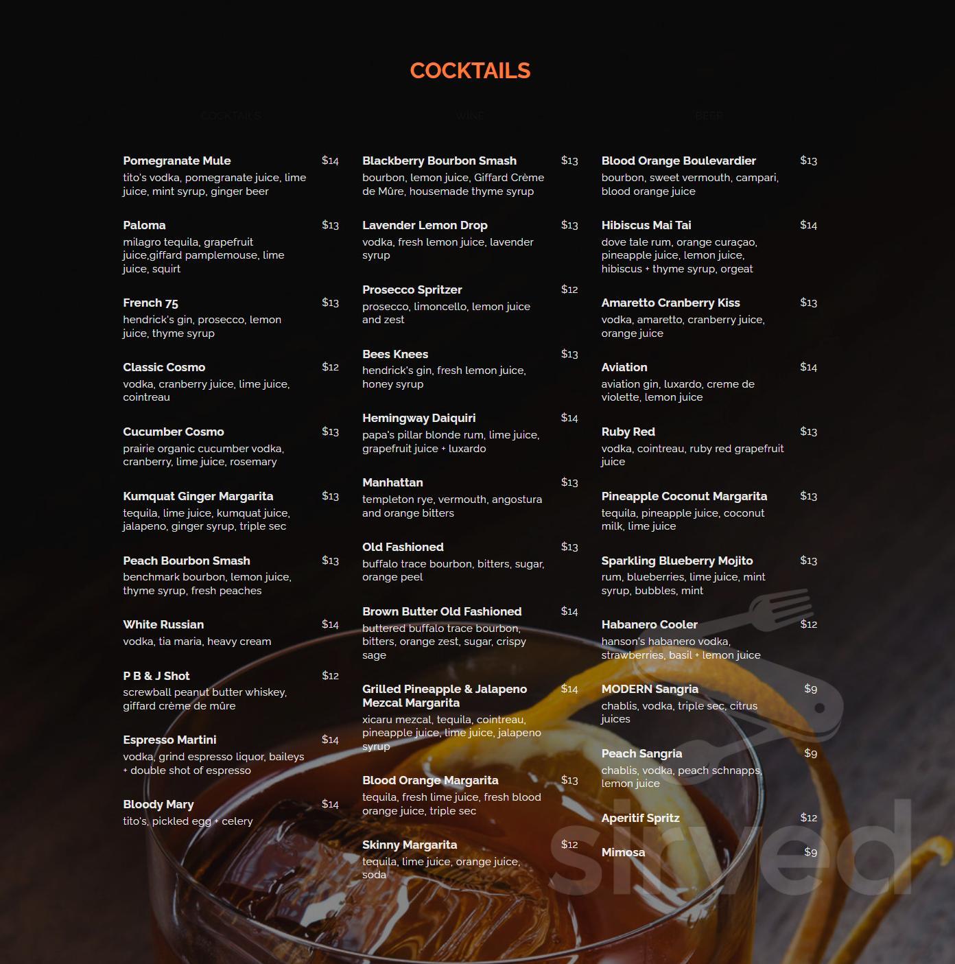 The MODERN Kitchen + Bar menus in Long Beach, California, United States