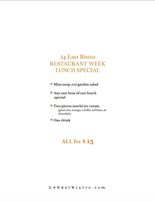 24 East Bistro menu in Bethlehem, Pennsylvania, USA