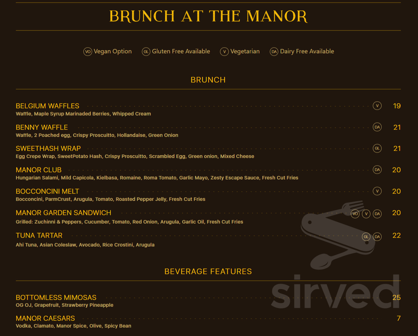 Escape Manor Hamilton menu in Hamilton, Ontario, Canada