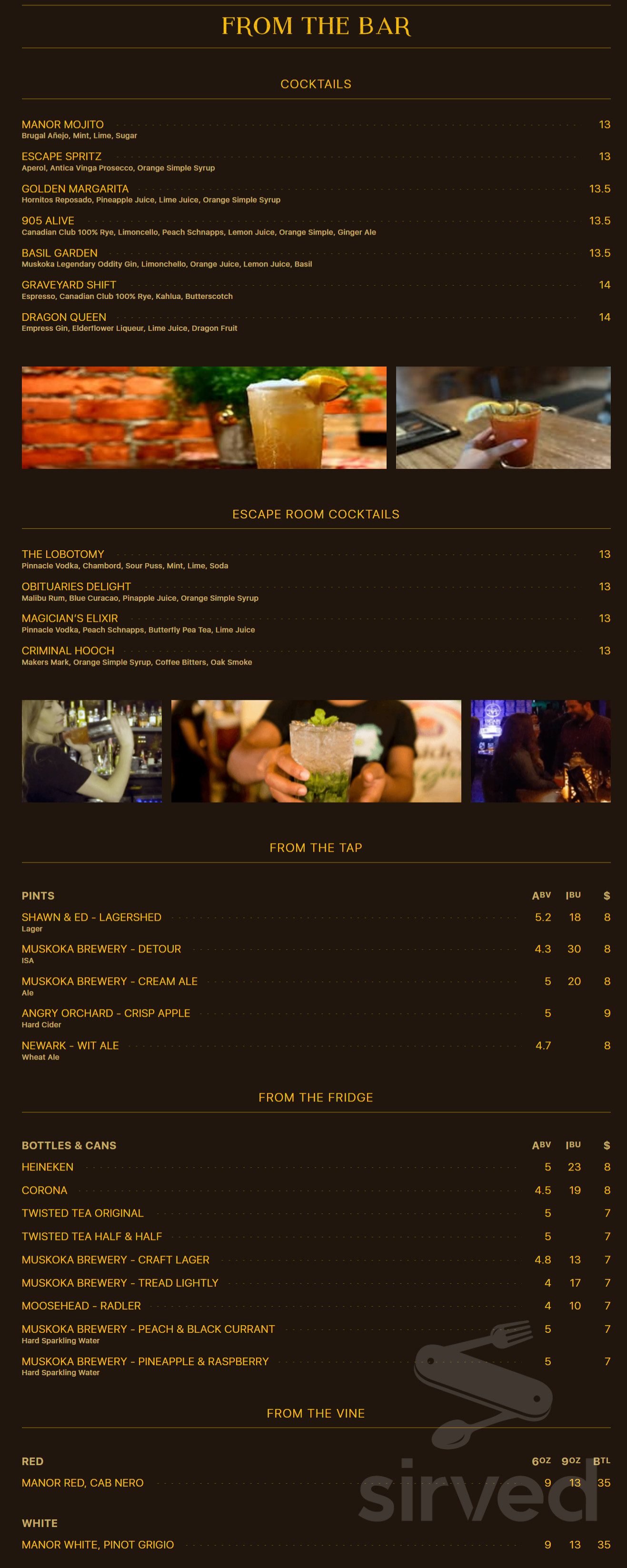 Escape Manor Hamilton menu in Hamilton, Ontario, Canada