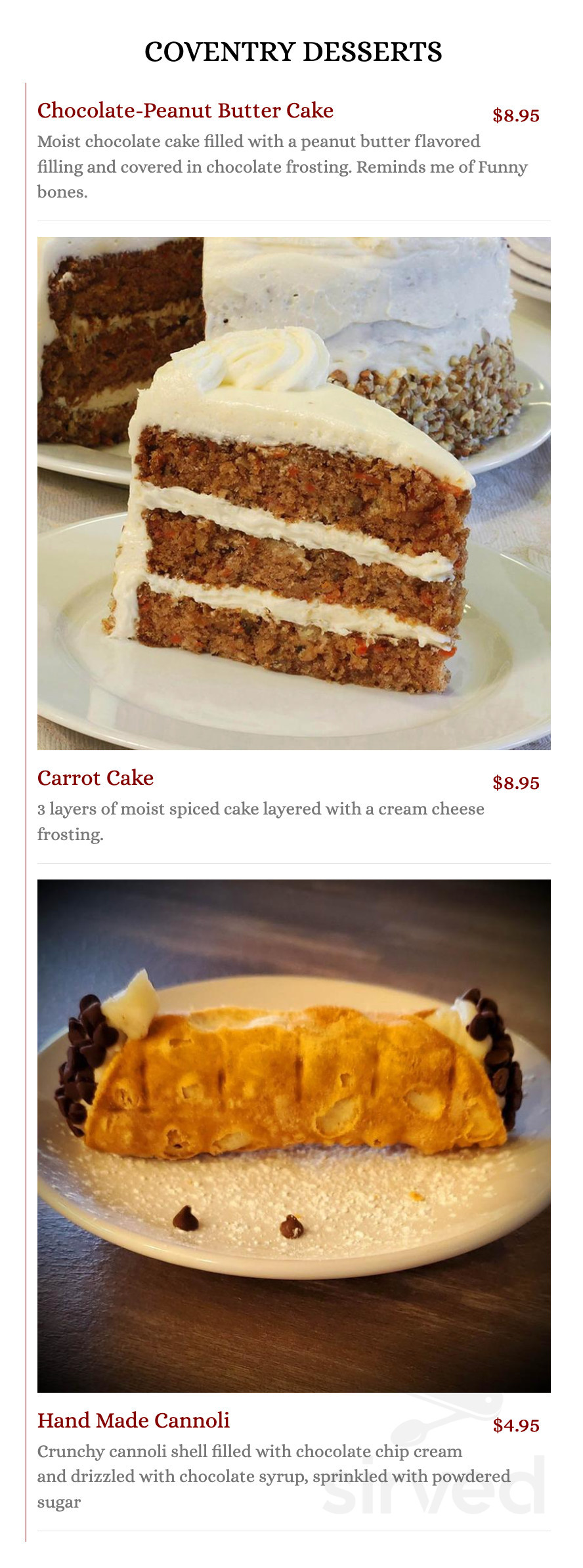 Pats Italian Coventry menu in Coventry, Rhode Island, USA