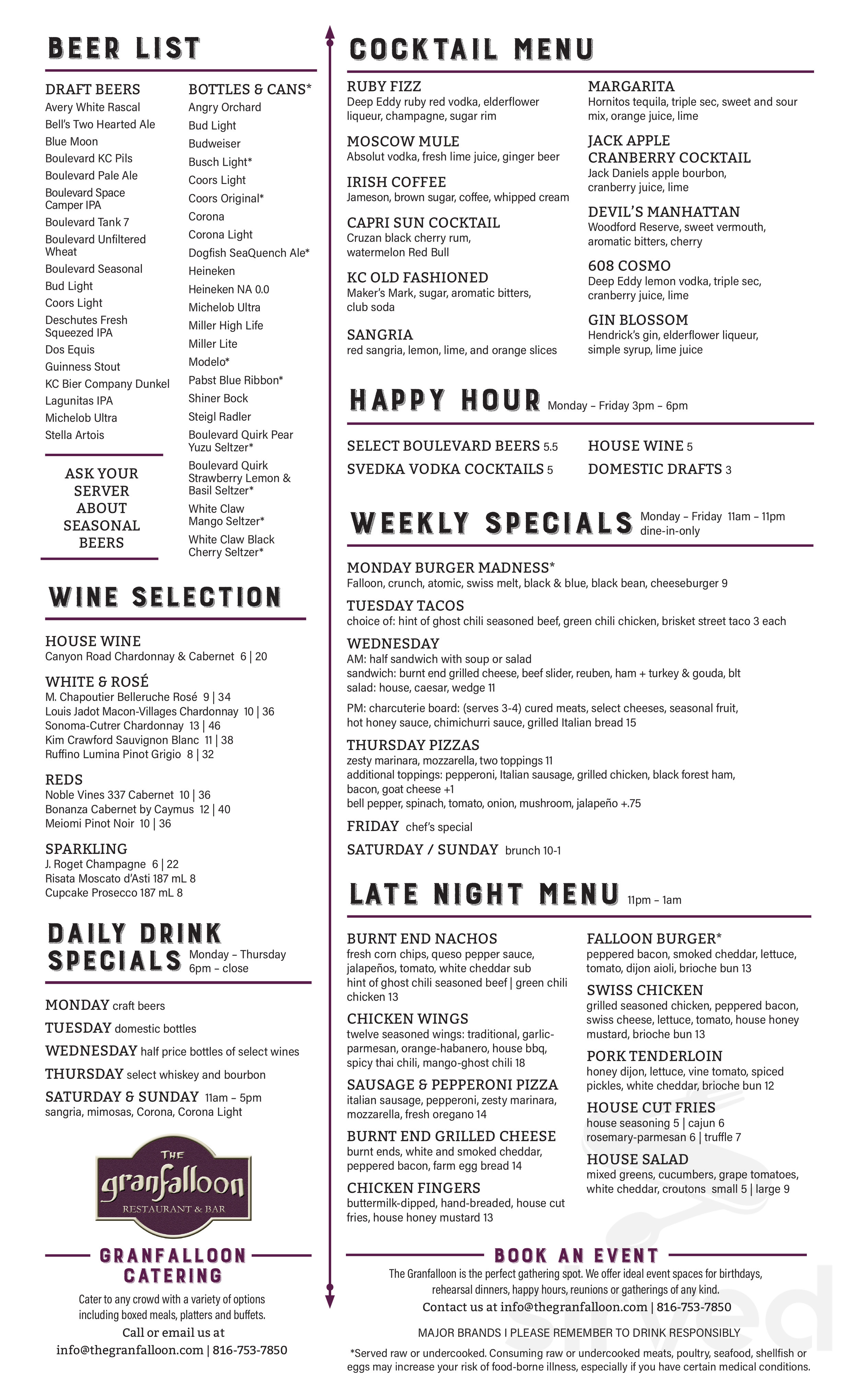 The Granfalloon Restaurant And Bar menus in Kansas City, Missouri ...