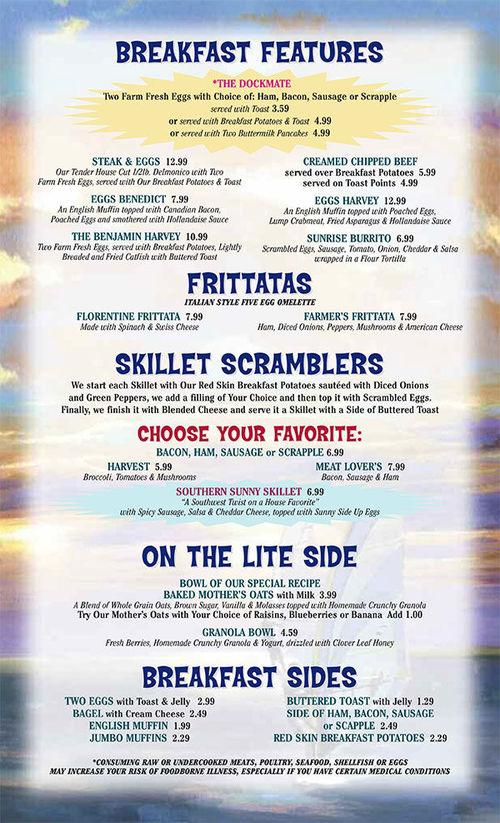 Lakeside Skillet menu in Harveys Lake, Pennsylvania, USA
