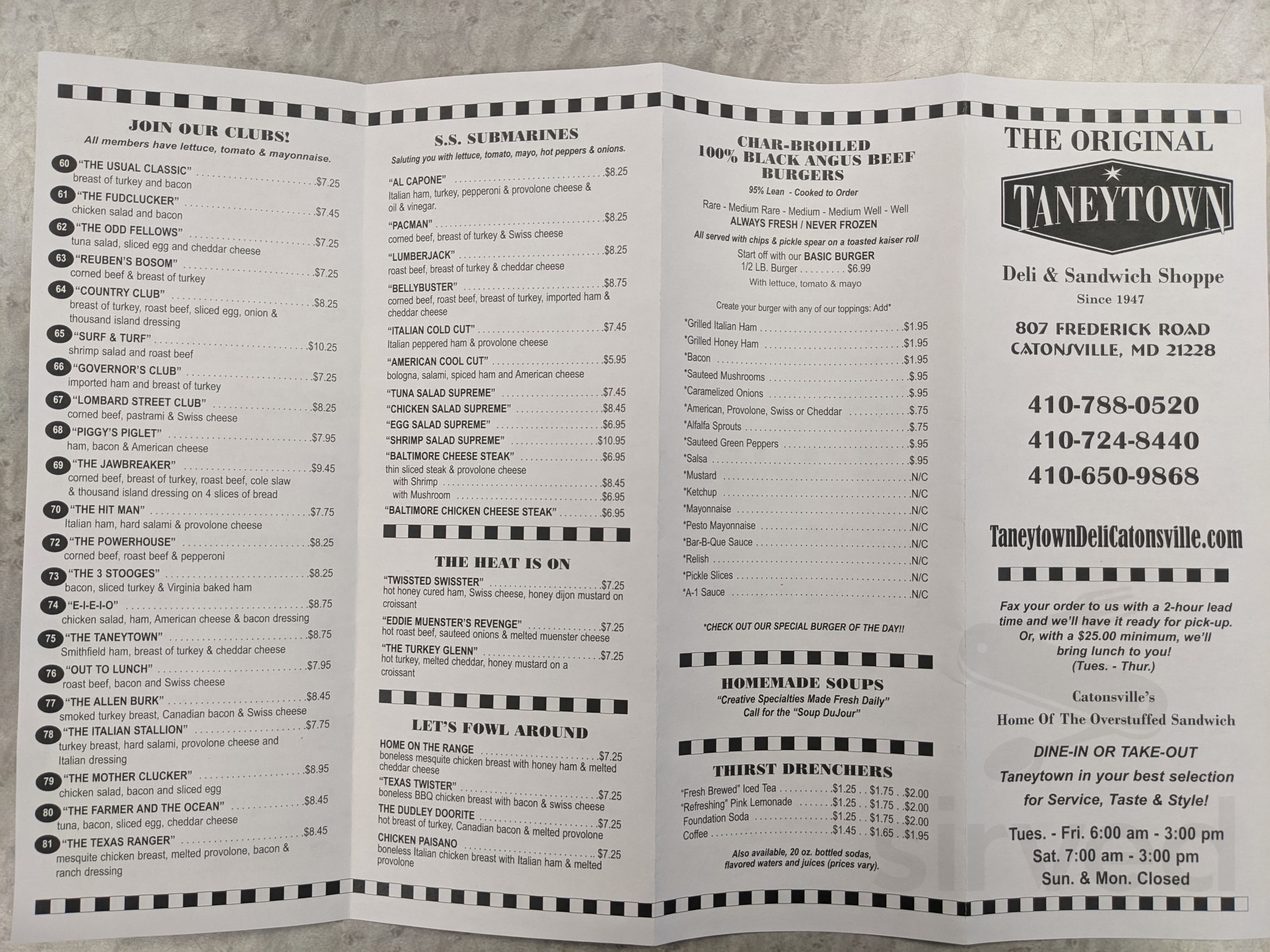 Menu for Taneytown Deli & Sandwich Shoppe in Catonsville, MD | Sirved