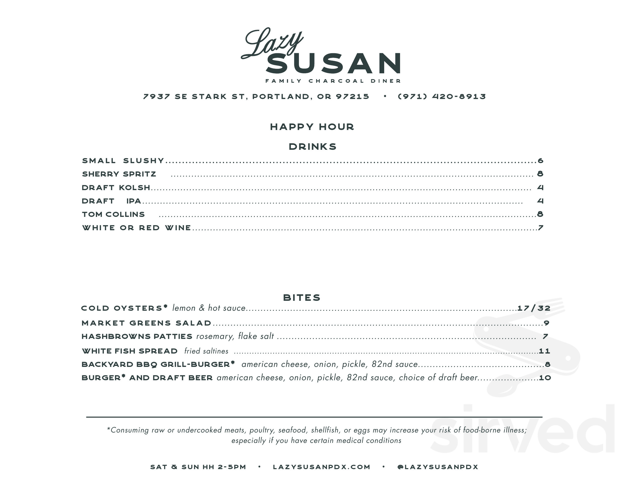 Menu - Portland OR's Lazy Susan | Sirved