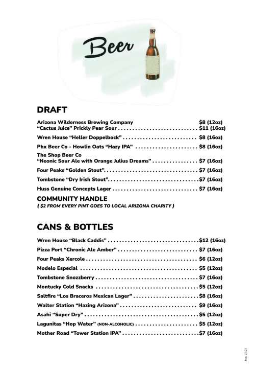 The Womack menu in Phoenix, Arizona, USA