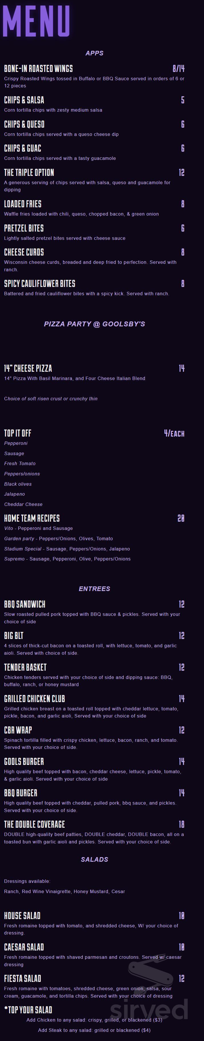 GOOLSBY'S menu in Manhattan, Kansas, USA